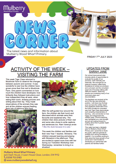 School Newsletter – Mulberry Wood Wharf
